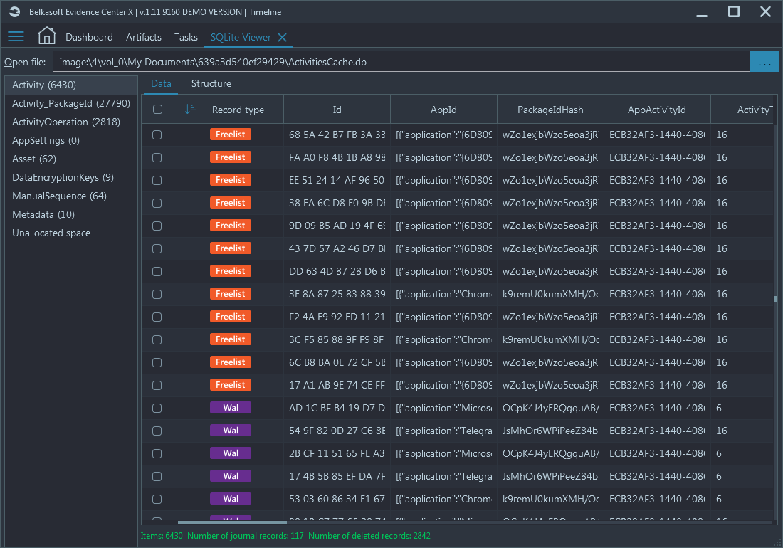 SQLite Forensics with Belkasoft X